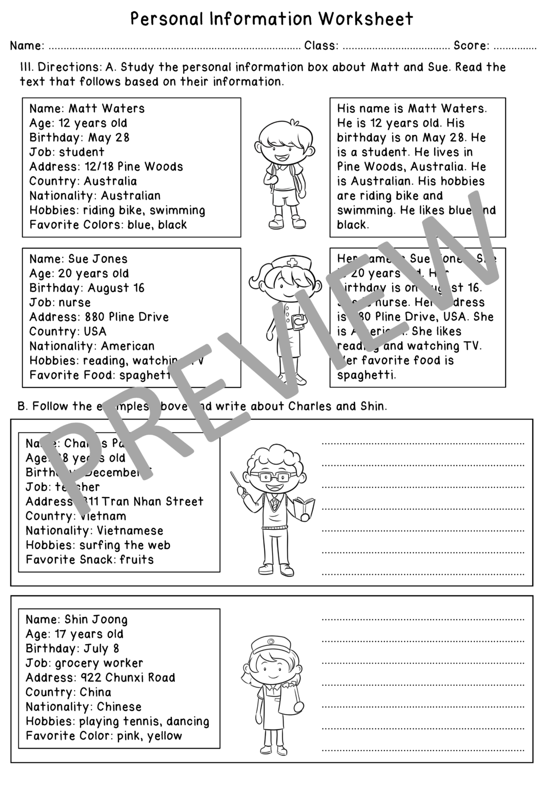 All About Personal Information No-Prep Worksheets | Made By Teachers