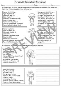 All About Personal Information No-Prep Worksheets | Made By Teachers