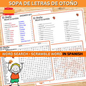 Word Puzzles in Spanish otoño scramble word - WordSearch - Made By Teachers