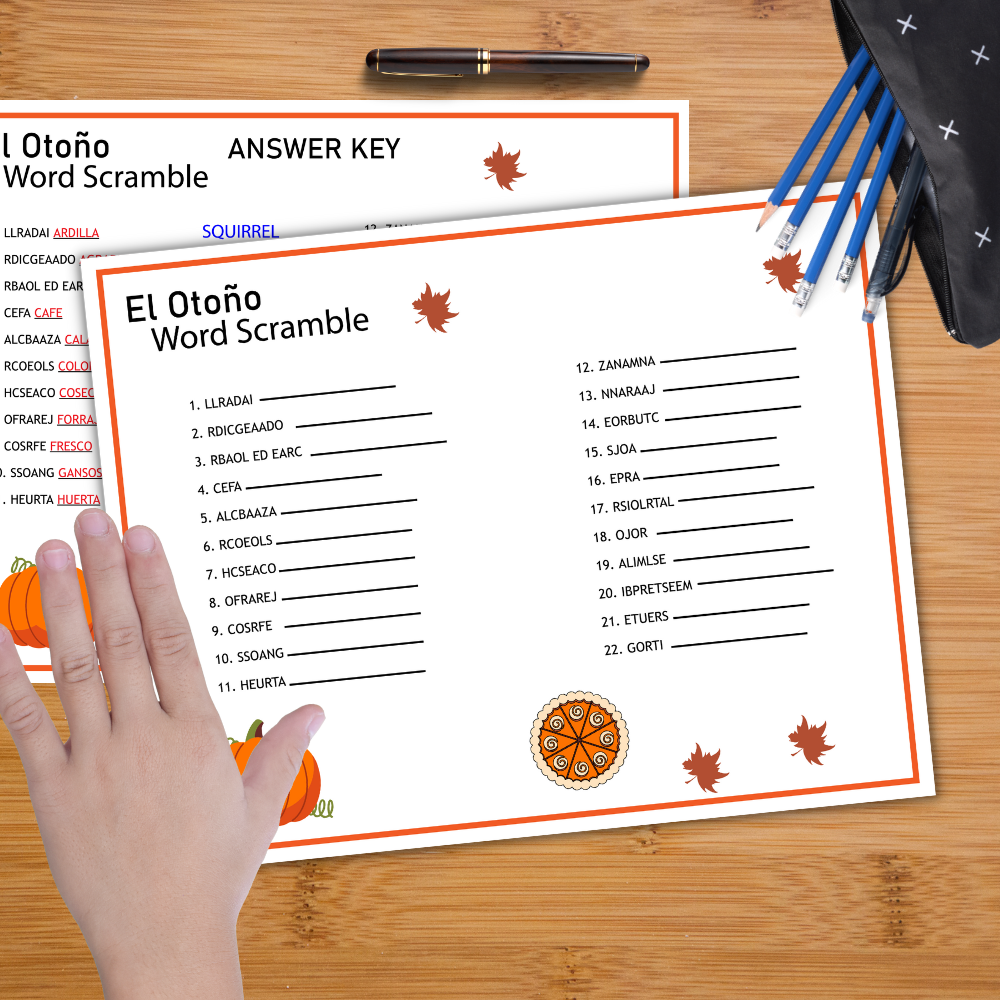 Word Puzzles in Spanish otoño scramble word - WordSearch - Made By Teachers