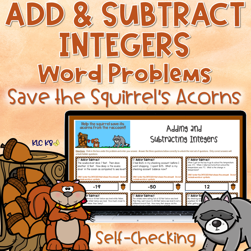 Comparing Integers Game Word Problems Escape Self Checking Activity