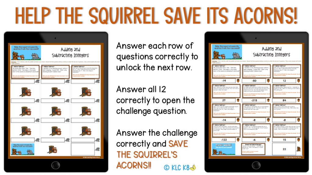 Adding & Subtracting Integers Practice | Integer Word Problems | Fall ...