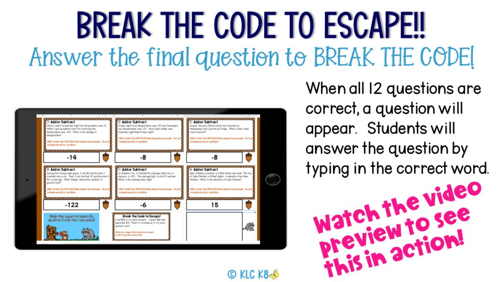 Adding & Subtracting Integers Practice | Integer Word Problems | Fall ...