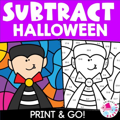 Halloween Subtraction Color by Number | Made By Teachers