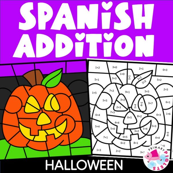 Spanish Color by Number Addition Halloween | Made By Teachers