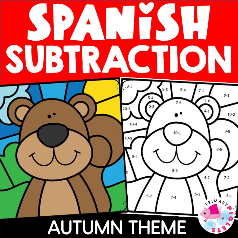 Fall Subtraction Color by Number in Spanish | Made By Teachers