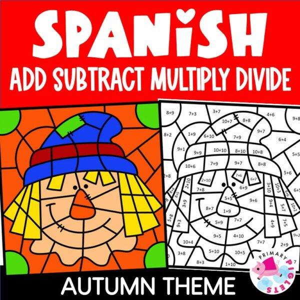 Spanish Fall Color by Number Math Facts BUNDLE | Made By Teachers