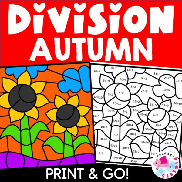 Fall Color by Number Code Division Facts Practice Coloring Pages | Made ...