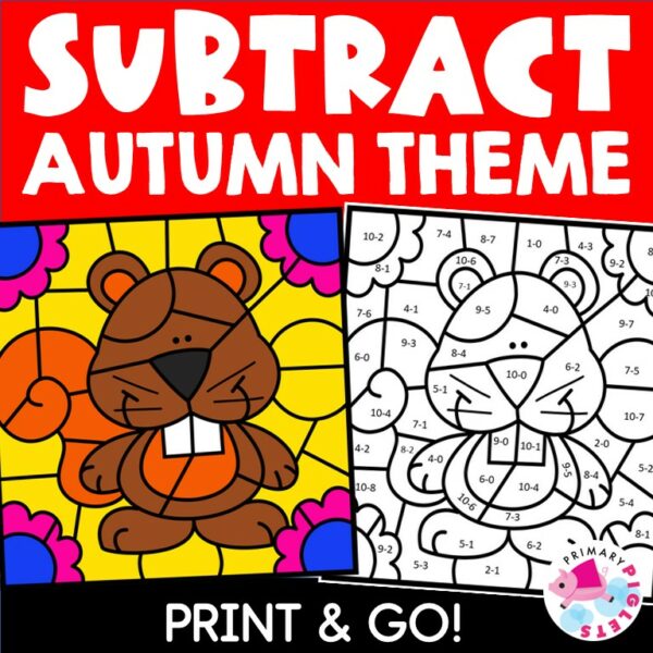 Fall Color by Number Subtraction - Made By Teachers