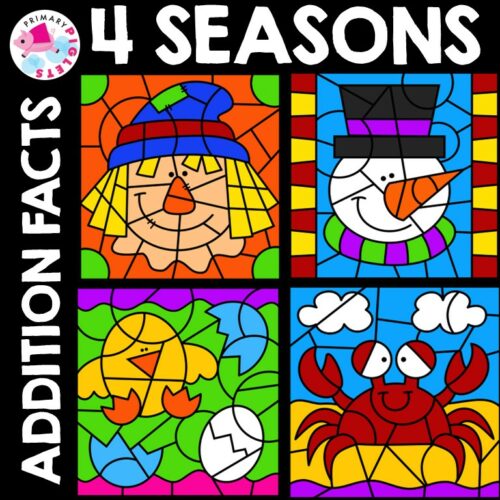 Math Coloring Pages - Addition Color by Number Code Fall Winter Spring ...
