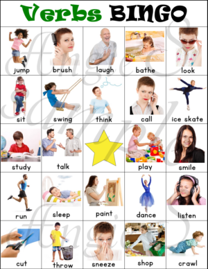 Action Verbs Bingo Game with Real Pictures | Made By Teachers