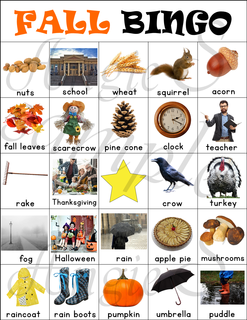Fall Bingo Game with Real Life Pictures - Made By Teachers