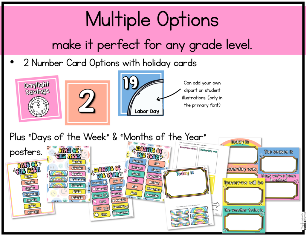 Pocket Chart Calendar - Retro Classroom Decor Bulletin Board - Made By ...