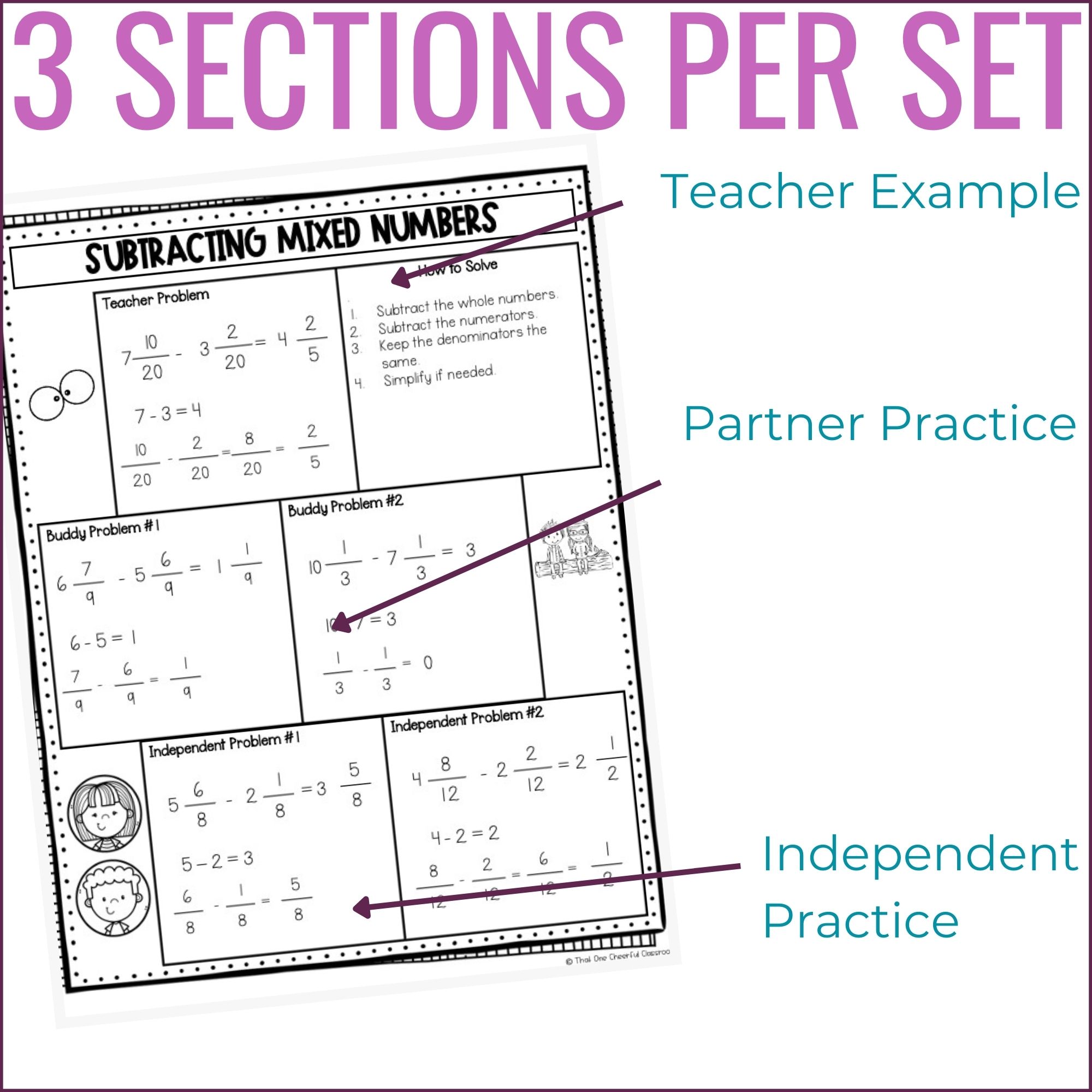 4th Grade Adding and Subtracting Fractions and Mixed Numbers Math Notes ...