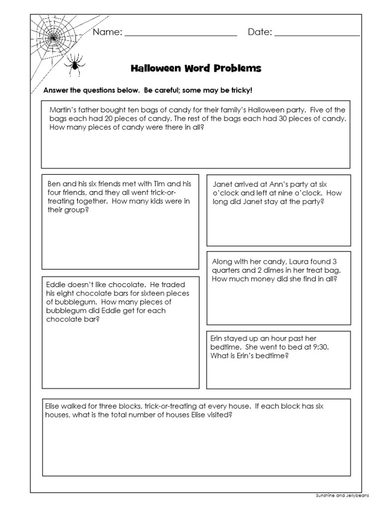 Halloween Word Problems - Grades 3-4 - 2 holiday-theme math worksheets ...