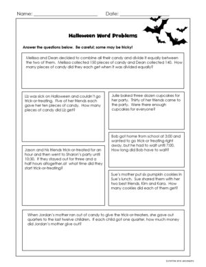 Halloween Word Problems - Grades 3-4 - 2 holiday-theme math worksheets ...
