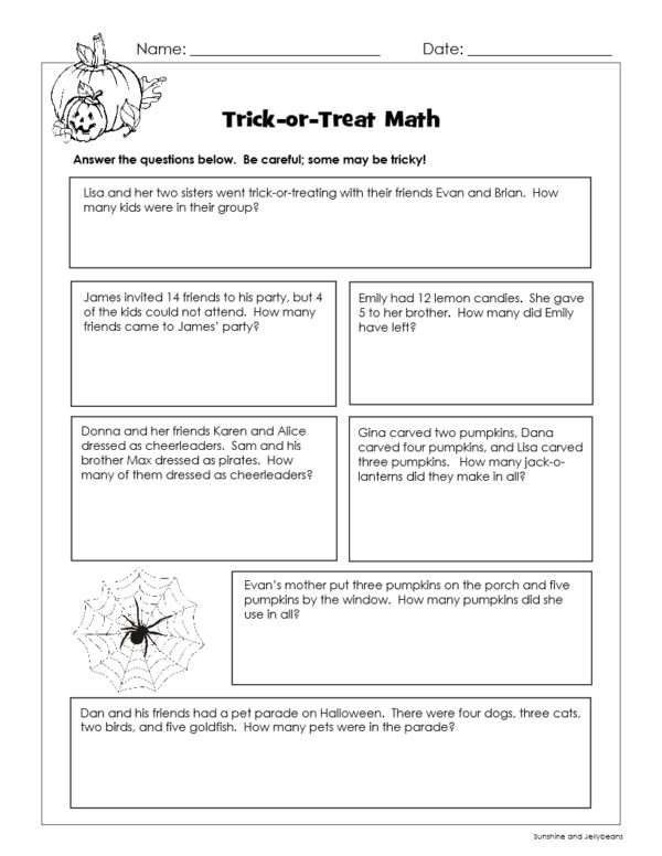 Trick-or-Treat Math - Halloween Word Problems - Grades 1-2 - Fun ...