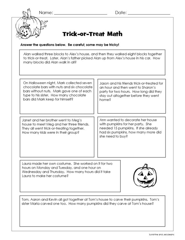 Trick-or-Treat Math - Halloween Word Problems - Grades 1-2 - Fun ...
