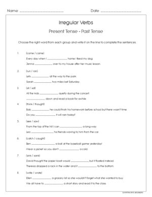 Irregular Verbs - Present & Past Tenses - 4 worksheets - Grades 2-3 ...