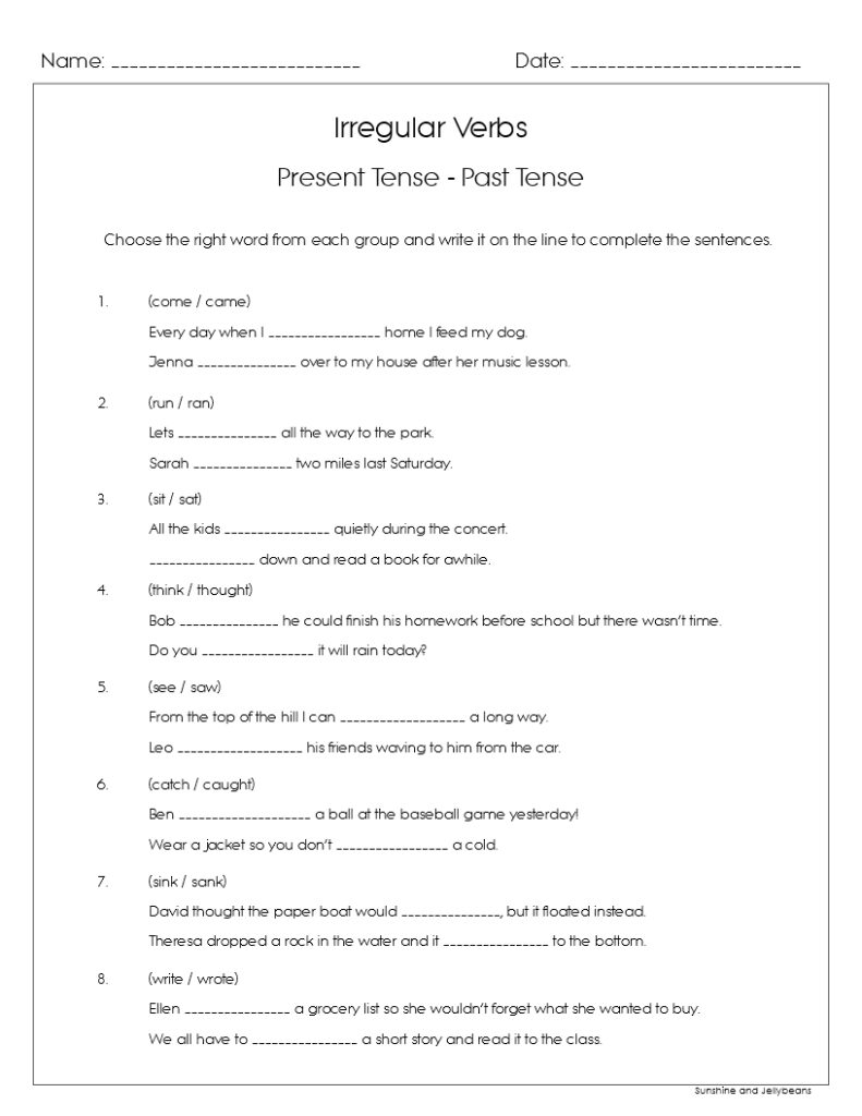 Irregular Verbs - Present & Past Tenses - 4 worksheets - Grades 2-3 ...