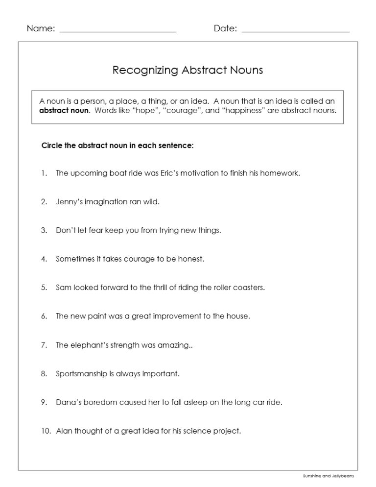 Abstract Nouns - 3 worksheets - Grades 3-4 - Great practice! - Made By ...