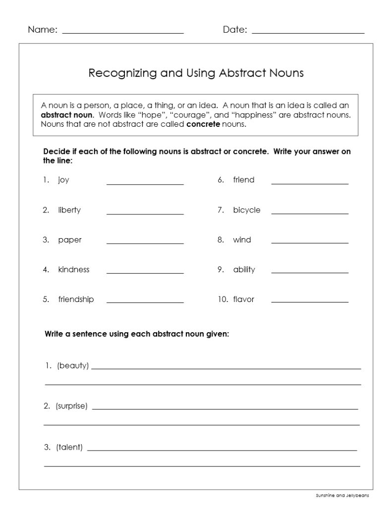 Abstract Nouns - 3 worksheets - Grades 3-4 - Great practice! - Made By ...