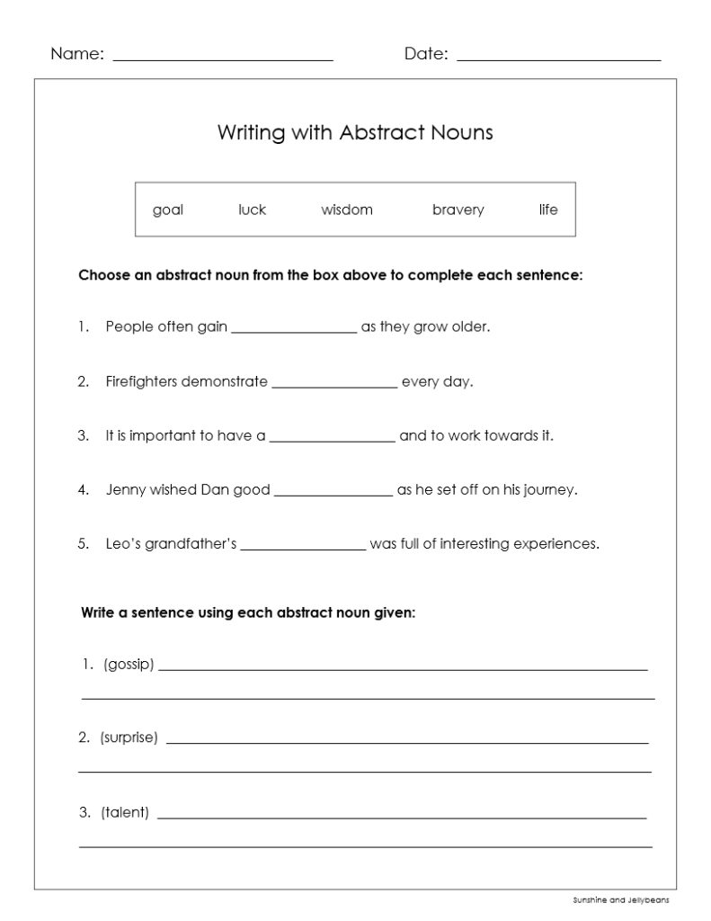 Abstract Nouns - 3 worksheets - Grades 3-4 - Great practice! - Made By ...