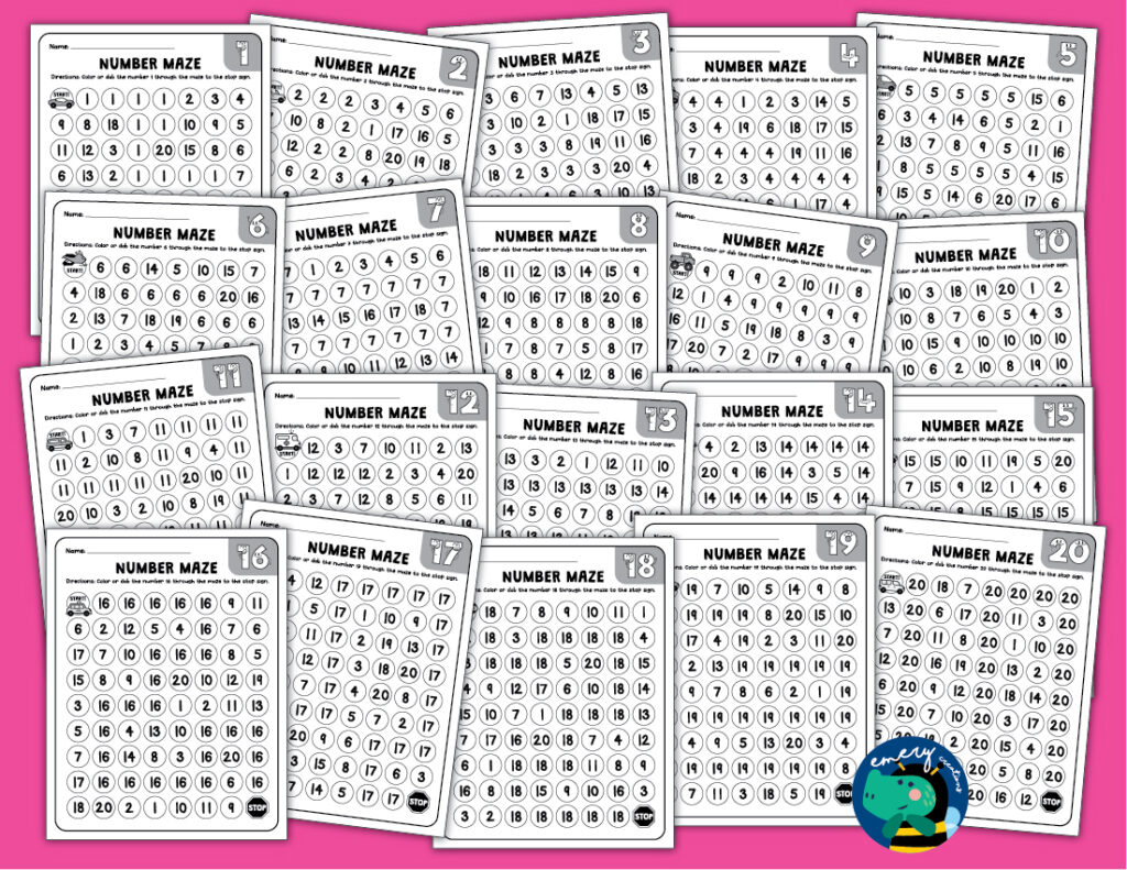 Number Mazes 1-20 | Dot The Number Mazes Worksheets | Made By Teachers