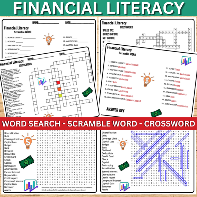 Financial Literacy Worksheet Activity, Word Search-Scramble Word ...