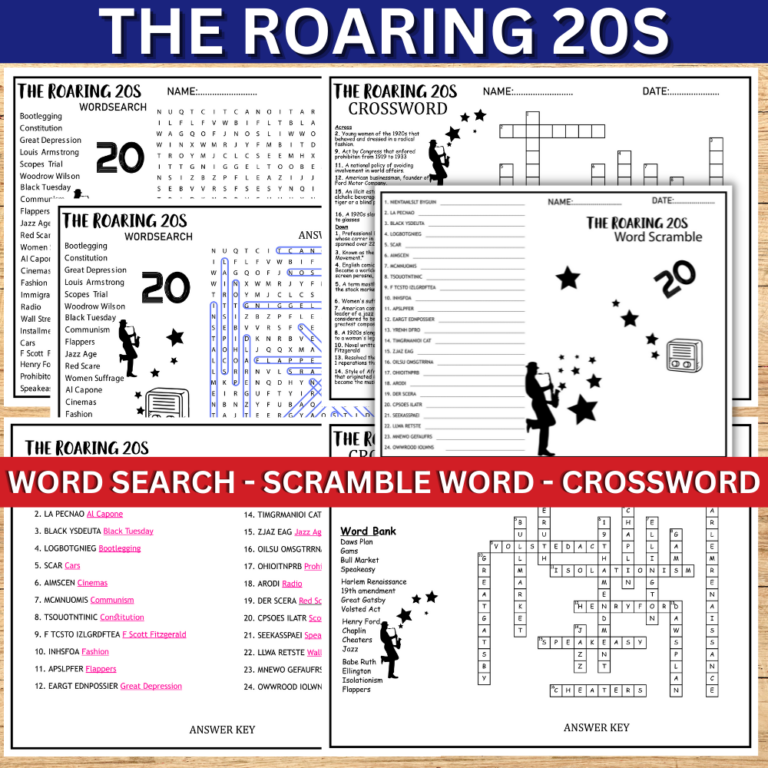 The Roaring 20s TWENTIES Worksheet Activity, Word Search-Scramble Word ...