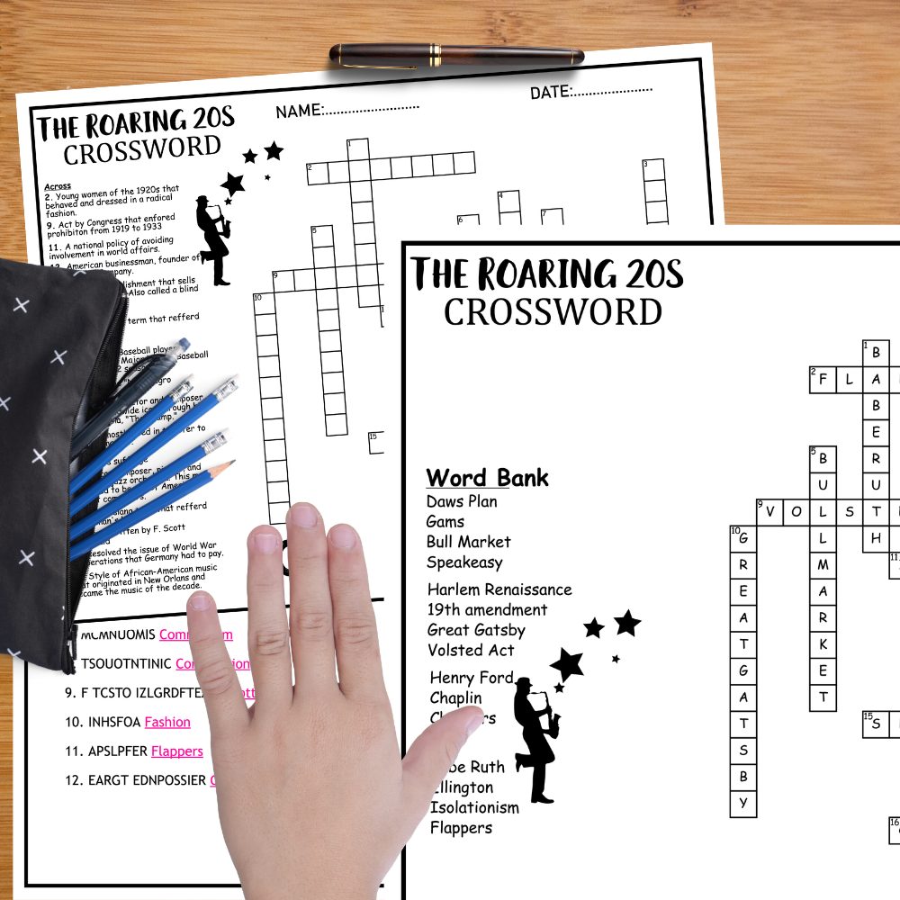 The Roaring 20s TWENTIES Worksheet Activity, Word Search-Scramble Word ...