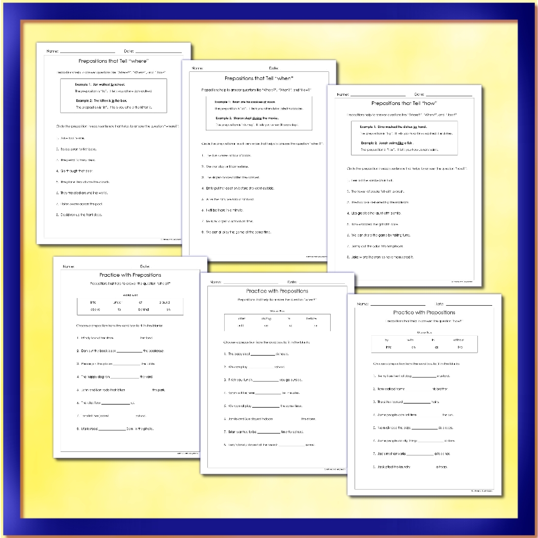 Practice with Prepositions - 6 worksheets - Grades 1 - 2 - Where-When ...
