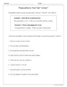 Practice with Prepositions - 6 worksheets - Grades 1 - 2 - Where-When ...