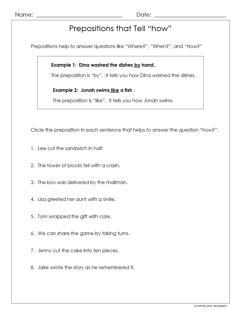 Practice with Prepositions - 6 worksheets - Grades 1 - 2 - Where-When ...