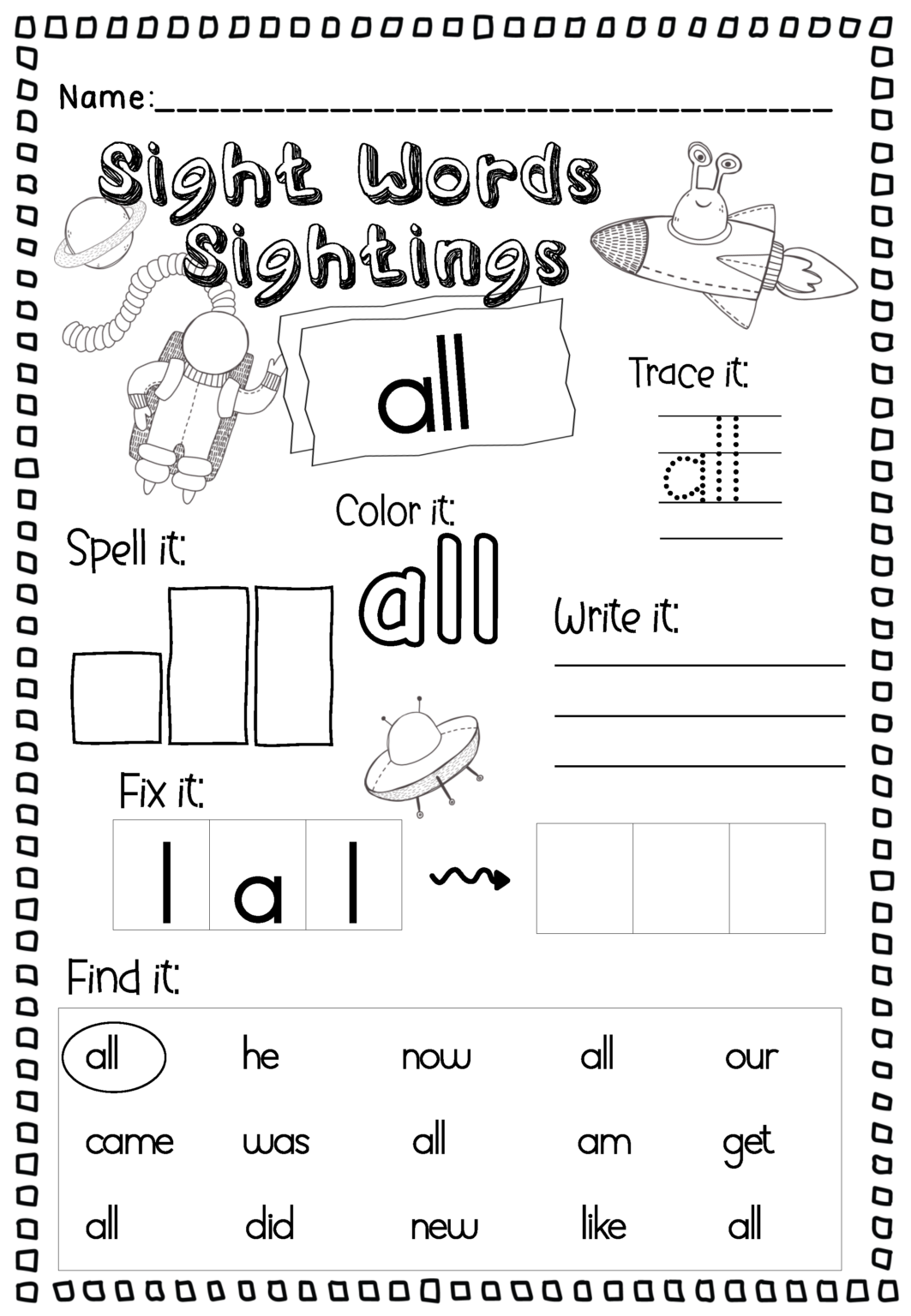Sight Words Sightings No-Prep Kindergarten Worksheets - Made By Teachers