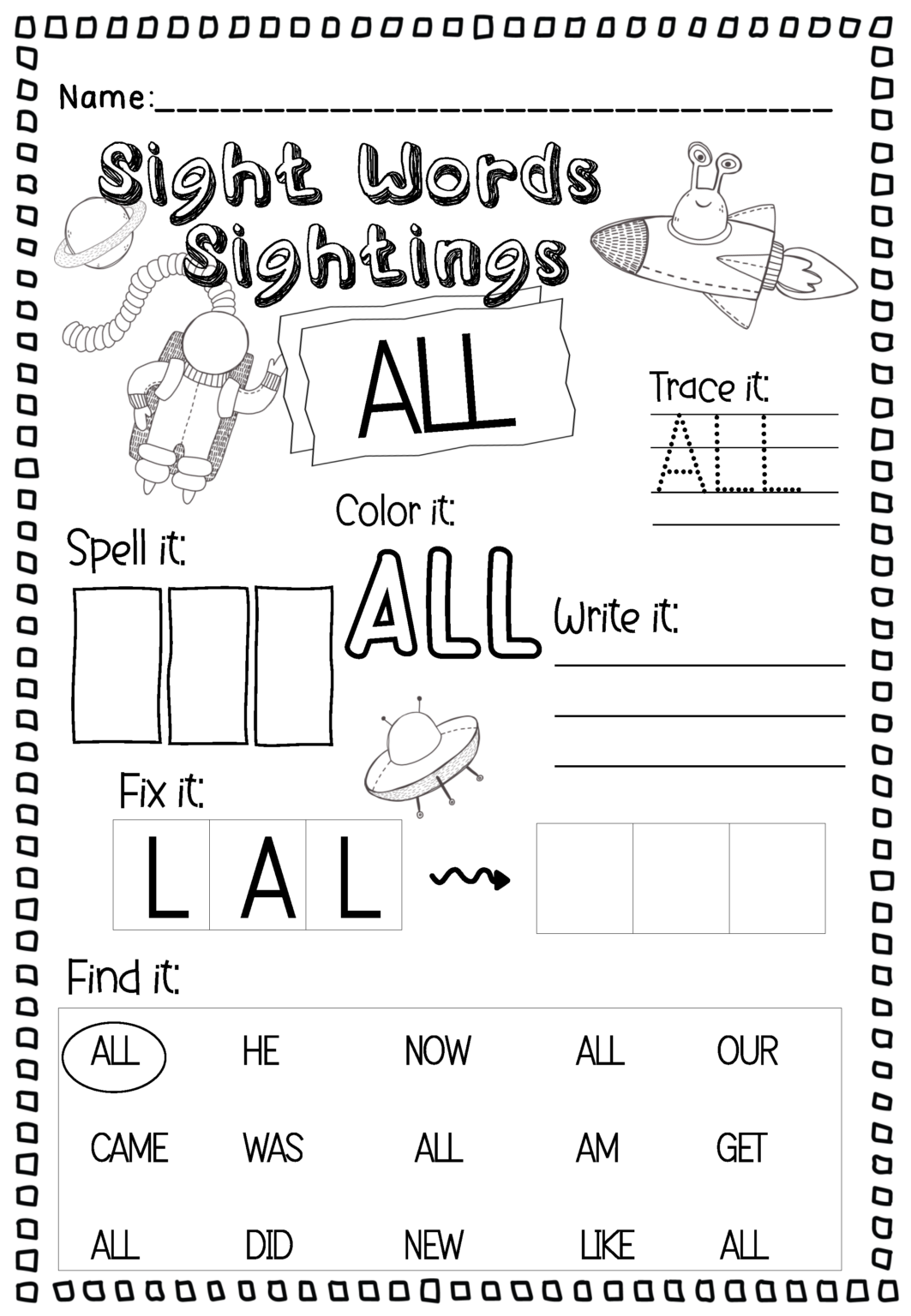 Sight Words Sightings No-Prep Kindergarten Worksheets | Made By Teachers