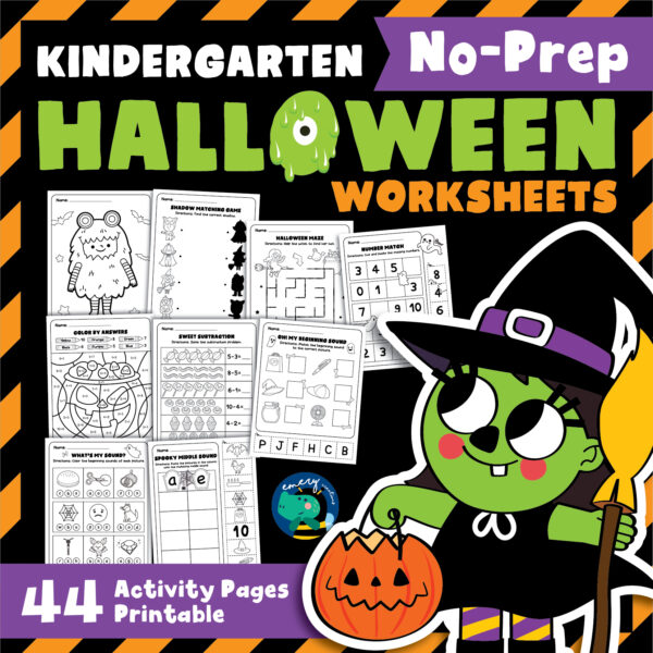 Kindergarten Halloween Activity Worksheets | Coloring, Puzzle, Math ...