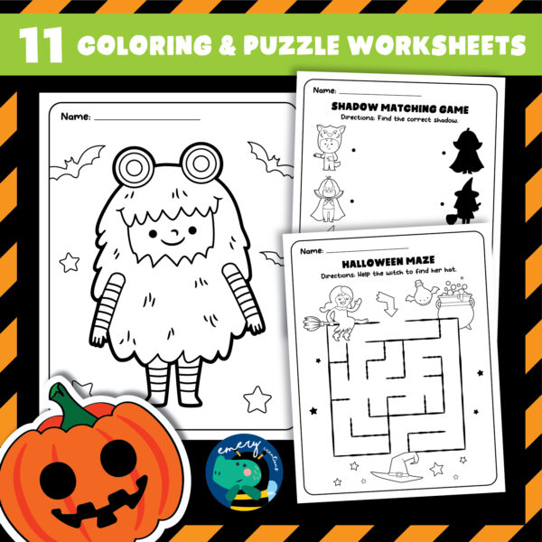 Kindergarten Halloween Activity Worksheets | Coloring, Puzzle, Math ...