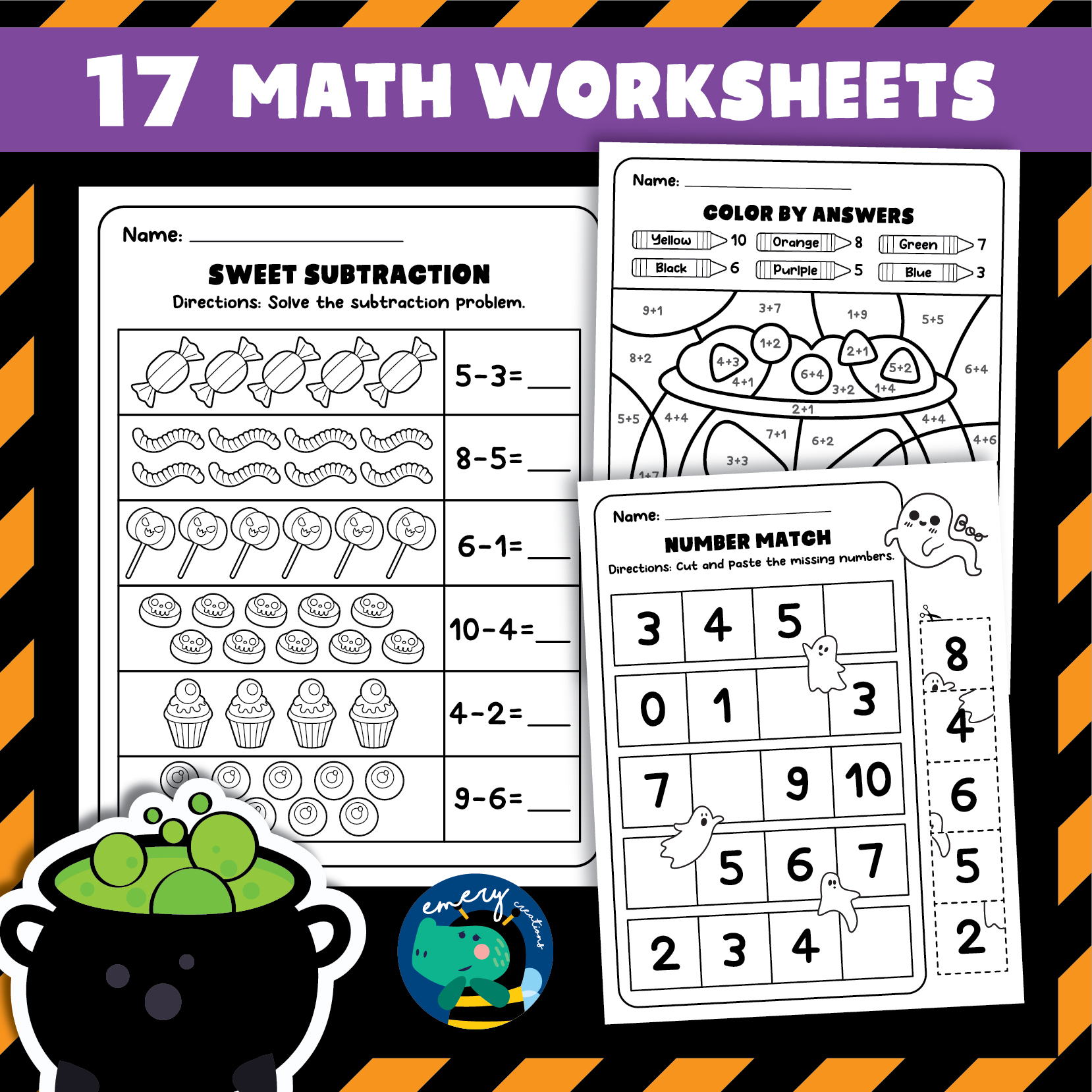 Kindergarten Halloween Activity Worksheets | Coloring, Puzzle, Math ...