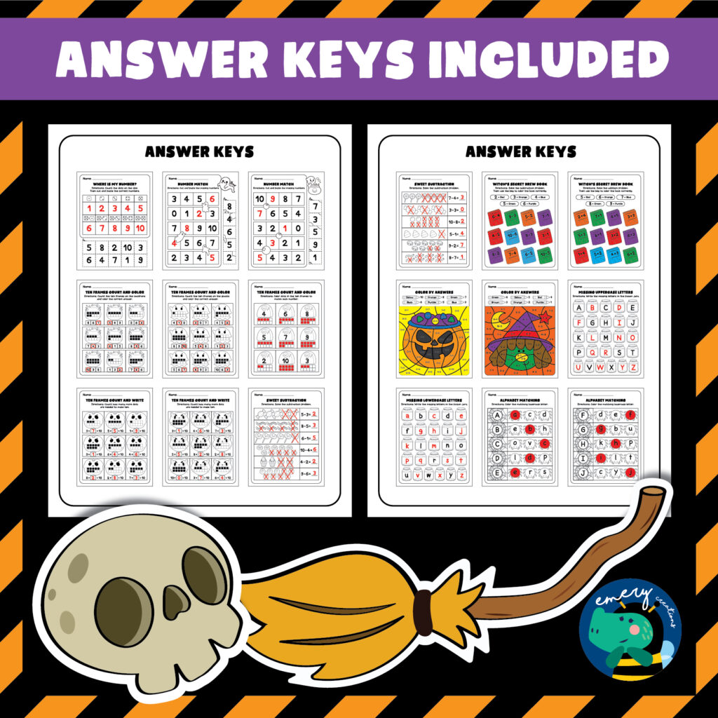 Kindergarten Halloween Activity Worksheets | Coloring, Puzzle, Math ...