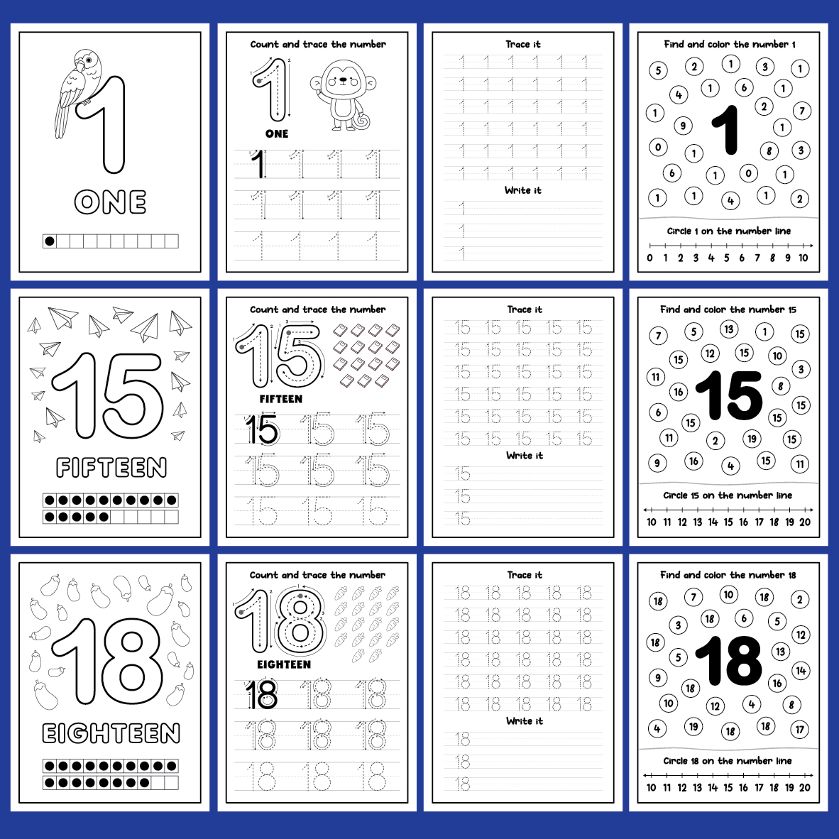 Learning Numbers From 1-20 | Trace, Write, Find, Color | Printable ...