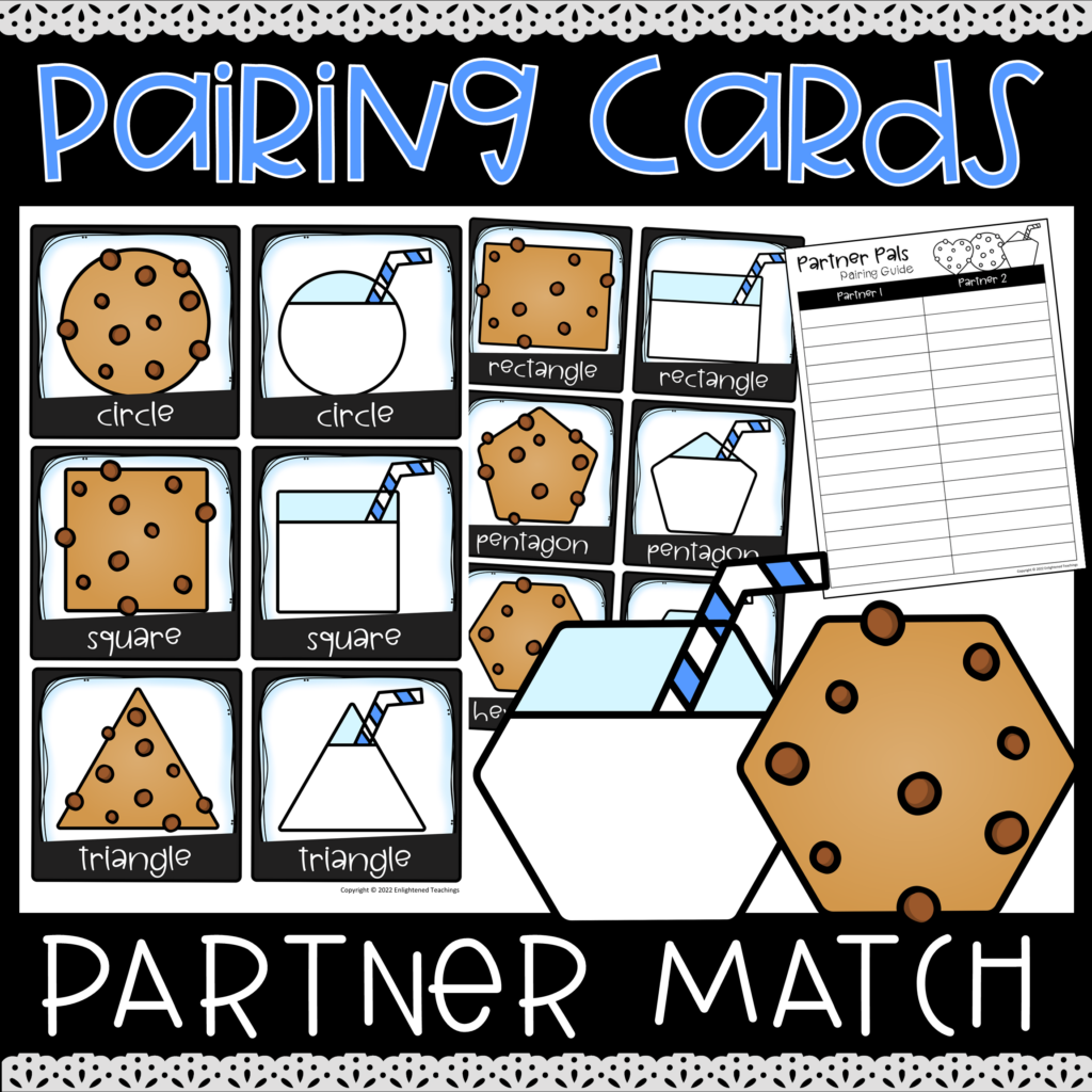 Student Pairing Cards | Partner Cards - Milk & Cookie 2D Shapes - Made ...