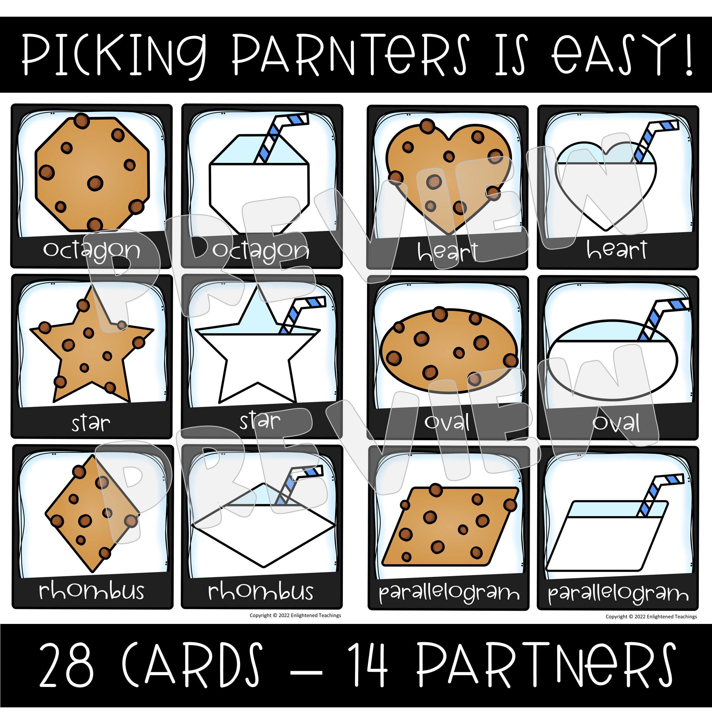 Student Pairing Cards | Partner Cards - Milk & Cookie 2D Shapes | Made ...