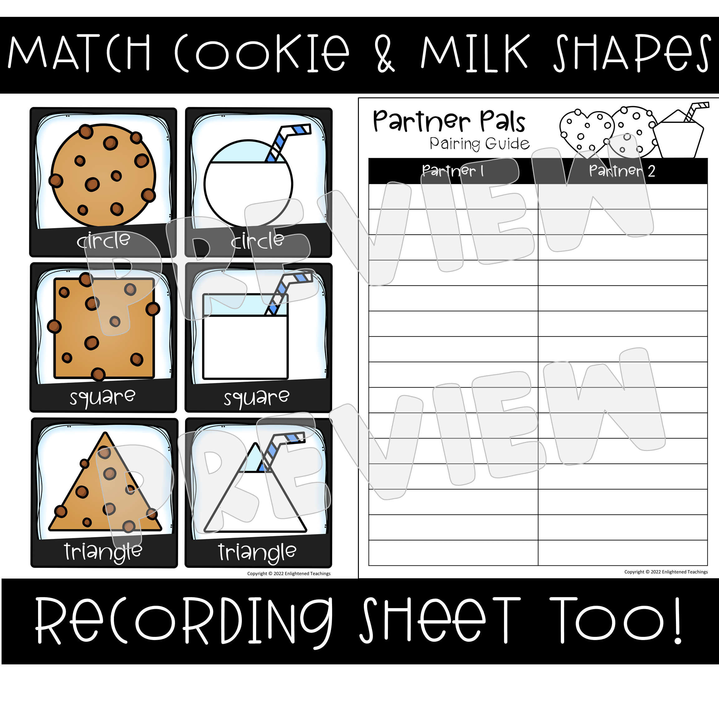 Student Pairing Cards | Partner Cards - Milk & Cookie 2D Shapes | Made ...