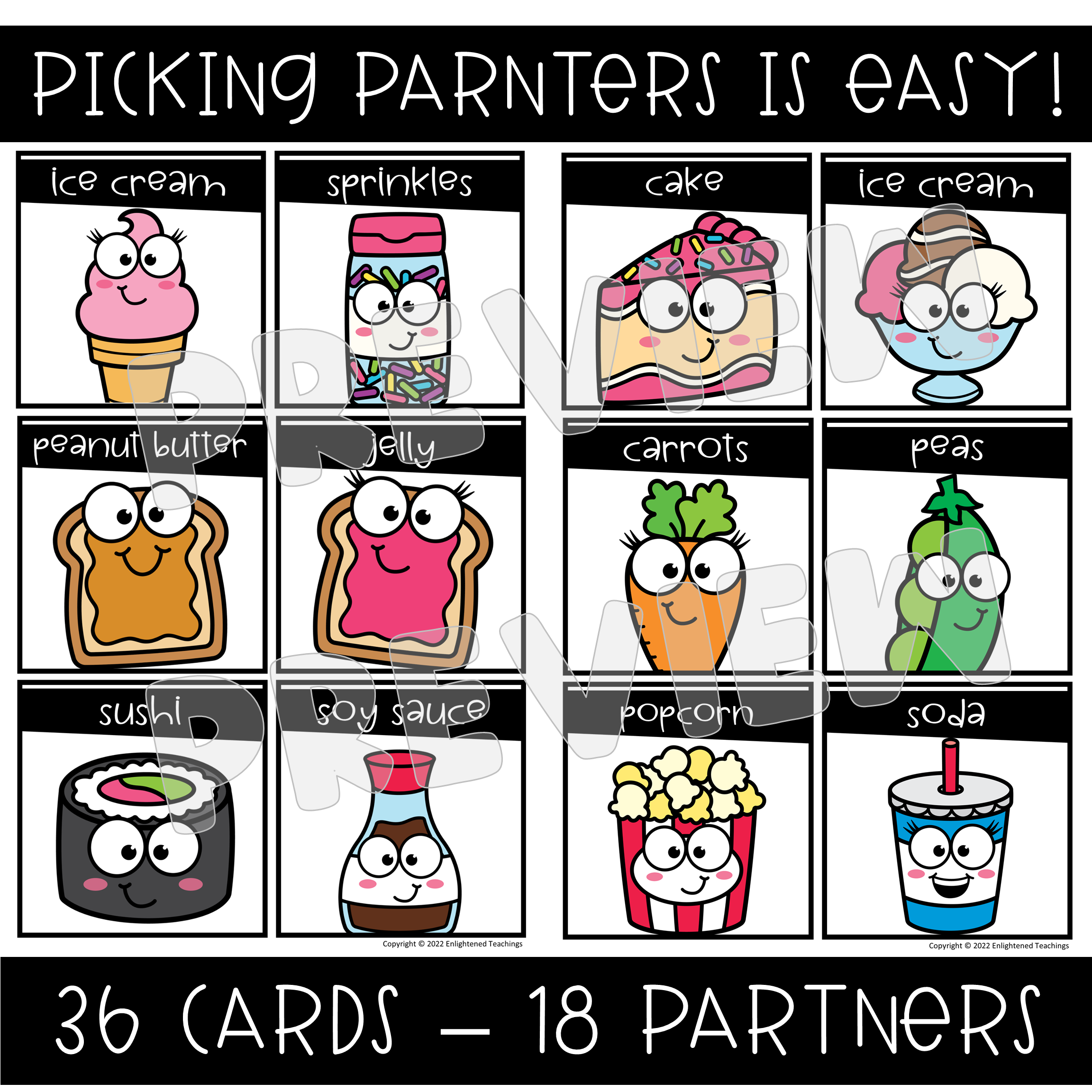 Student Pairing Cards | Student Partner Cards | Food Cuties | Made By ...