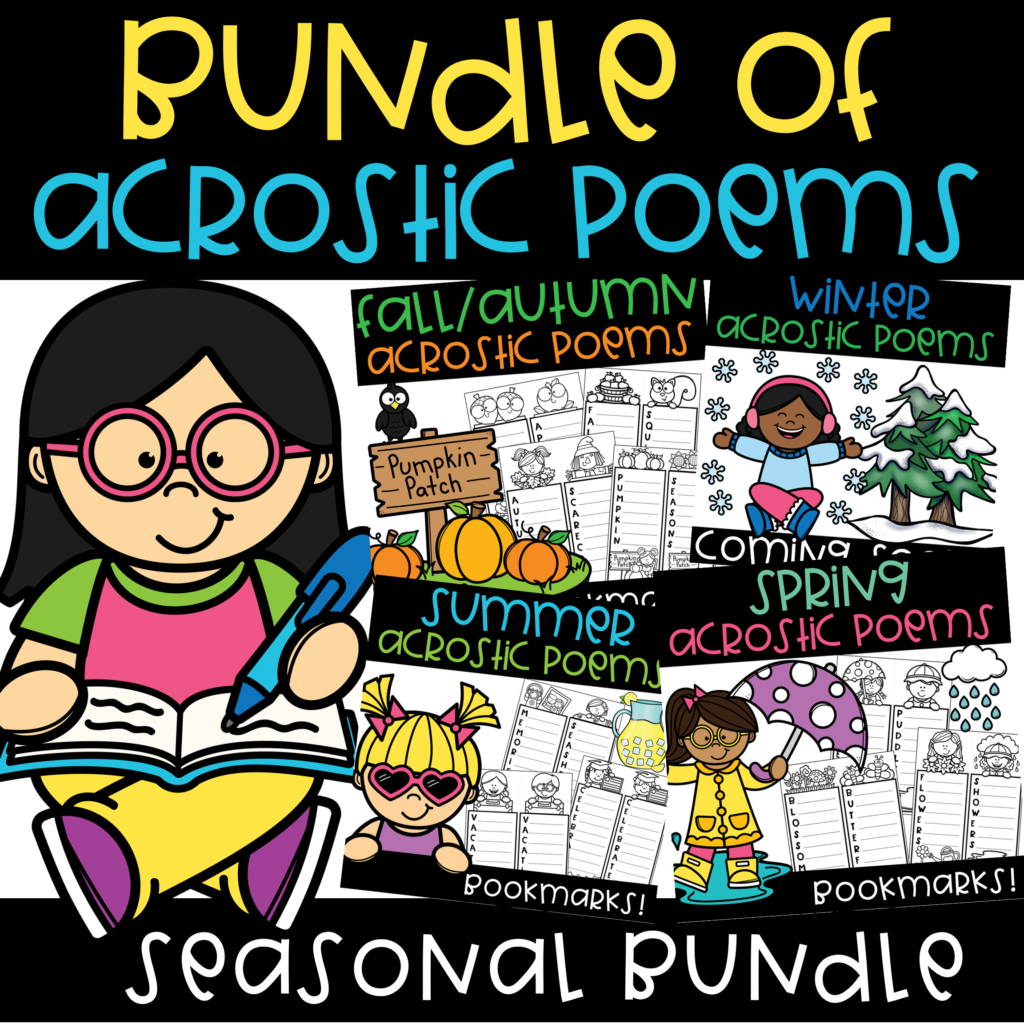 Seasonal Acrostic Poem Bookmark Creative Writing BUNDLE- Poems for the ...