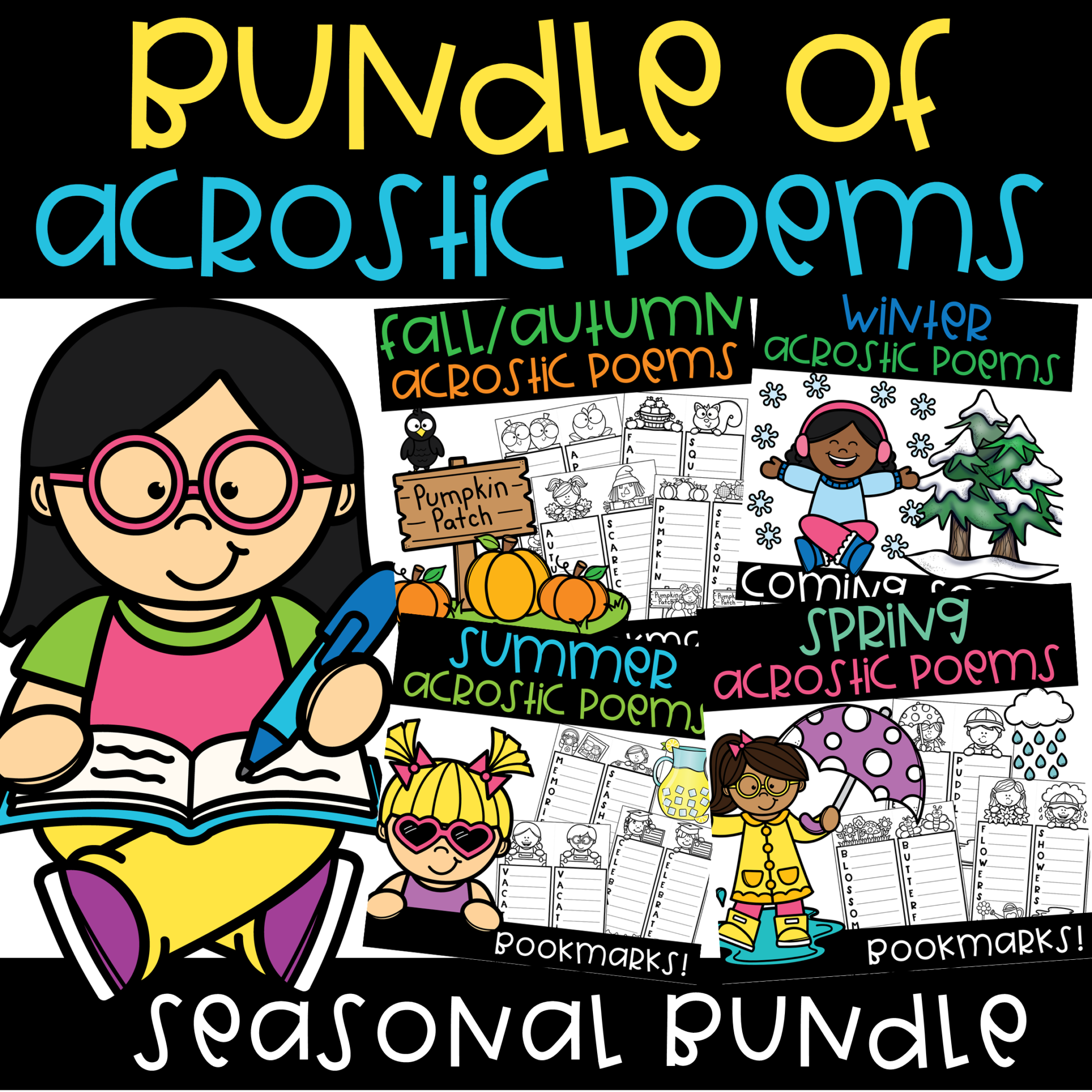 Seasonal Acrostic Poem Bookmark Creative Writing BUNDLE- Poems for the ...