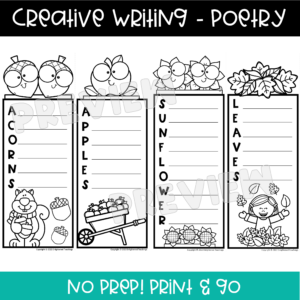 Seasonal Acrostic Poem Bookmark Creative Writing BUNDLE- Poems for the ...