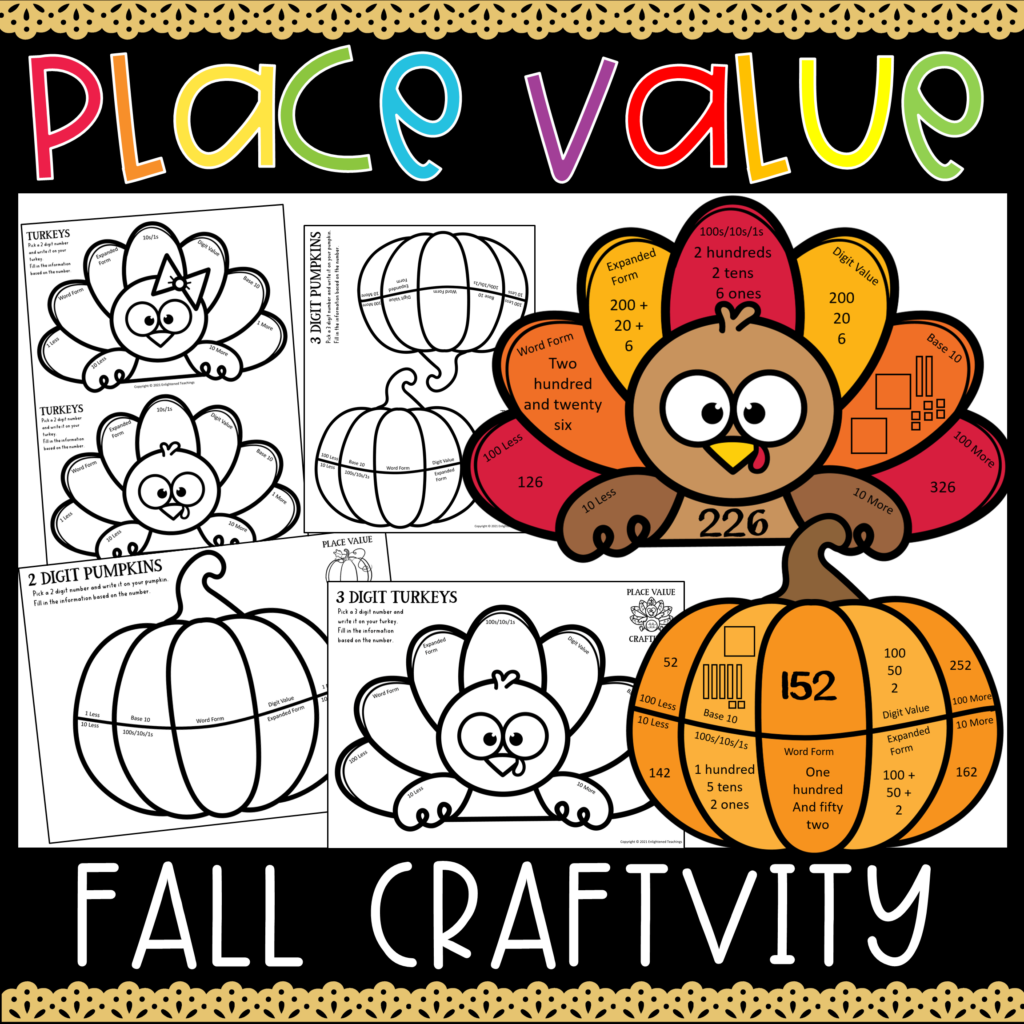 Turkey and Pumpkin Place Value Activity | Fall Place Value Worksheets ...
