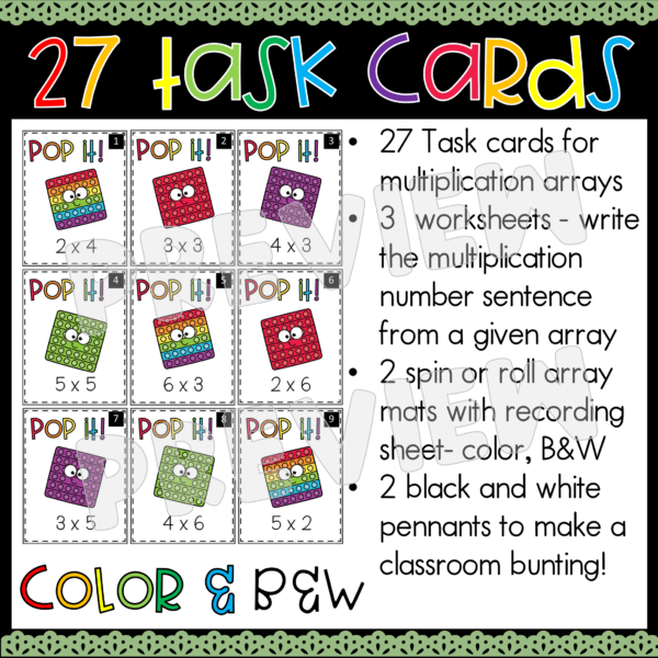 POP IT | Bubble POP Arrays | Task Cards | Mats | Worksheets | Pennants ...